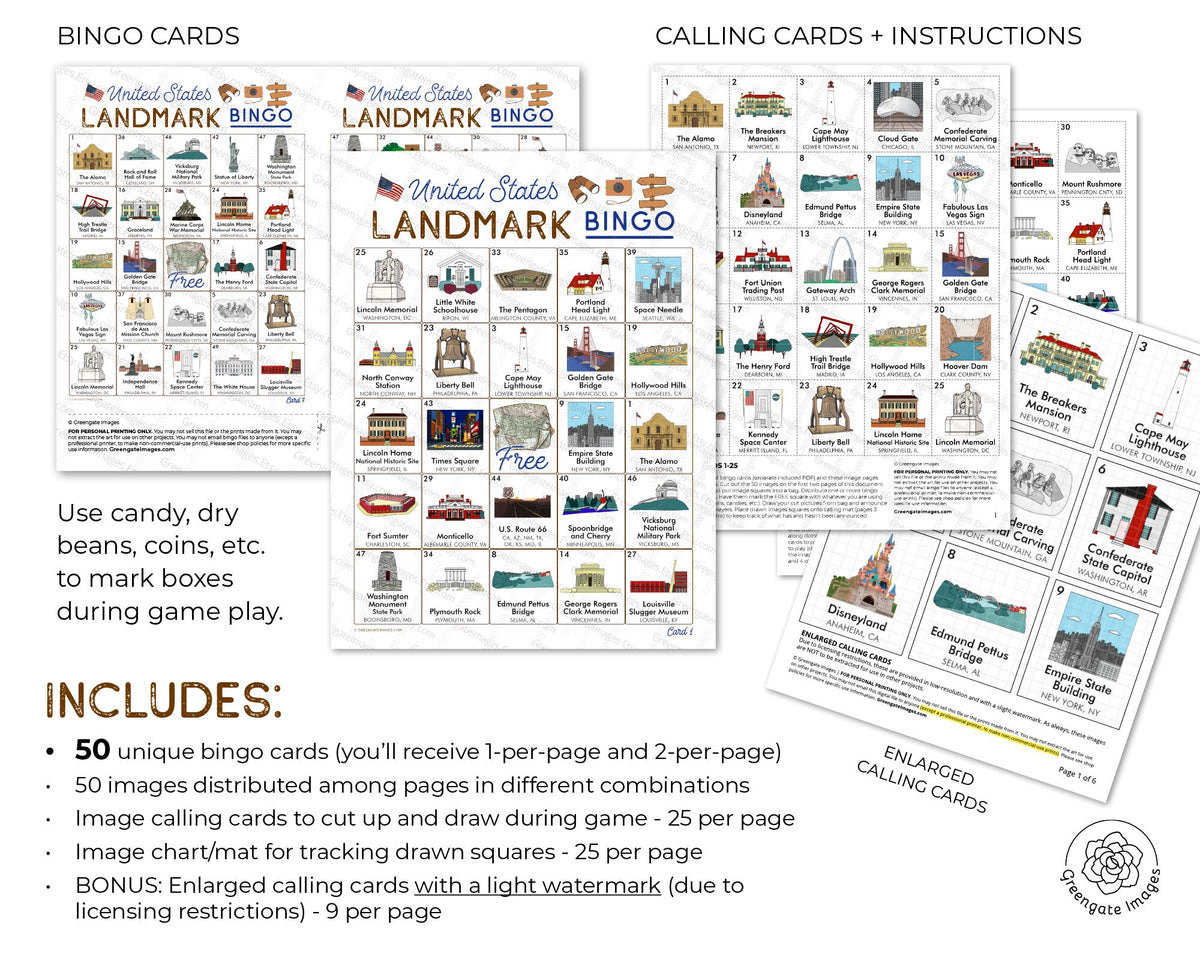 US Landmarks Bingo – Greengate Images