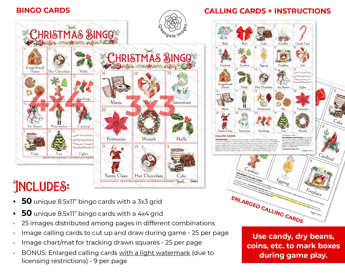 Christmas Bingo - 3x3 and 4x4 Large Print – Greengate Images