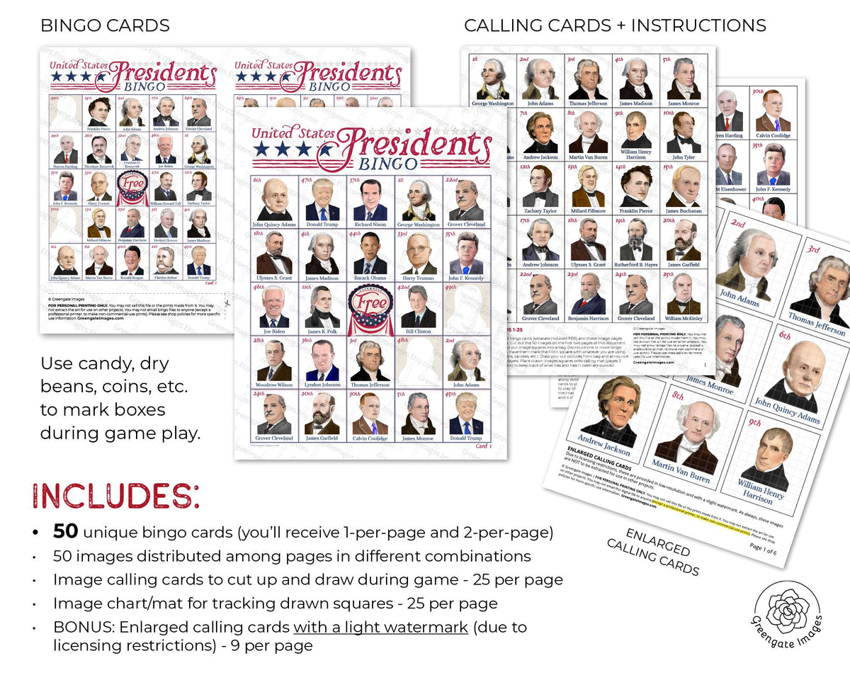 US Presidents Bingo – Greengate Images
