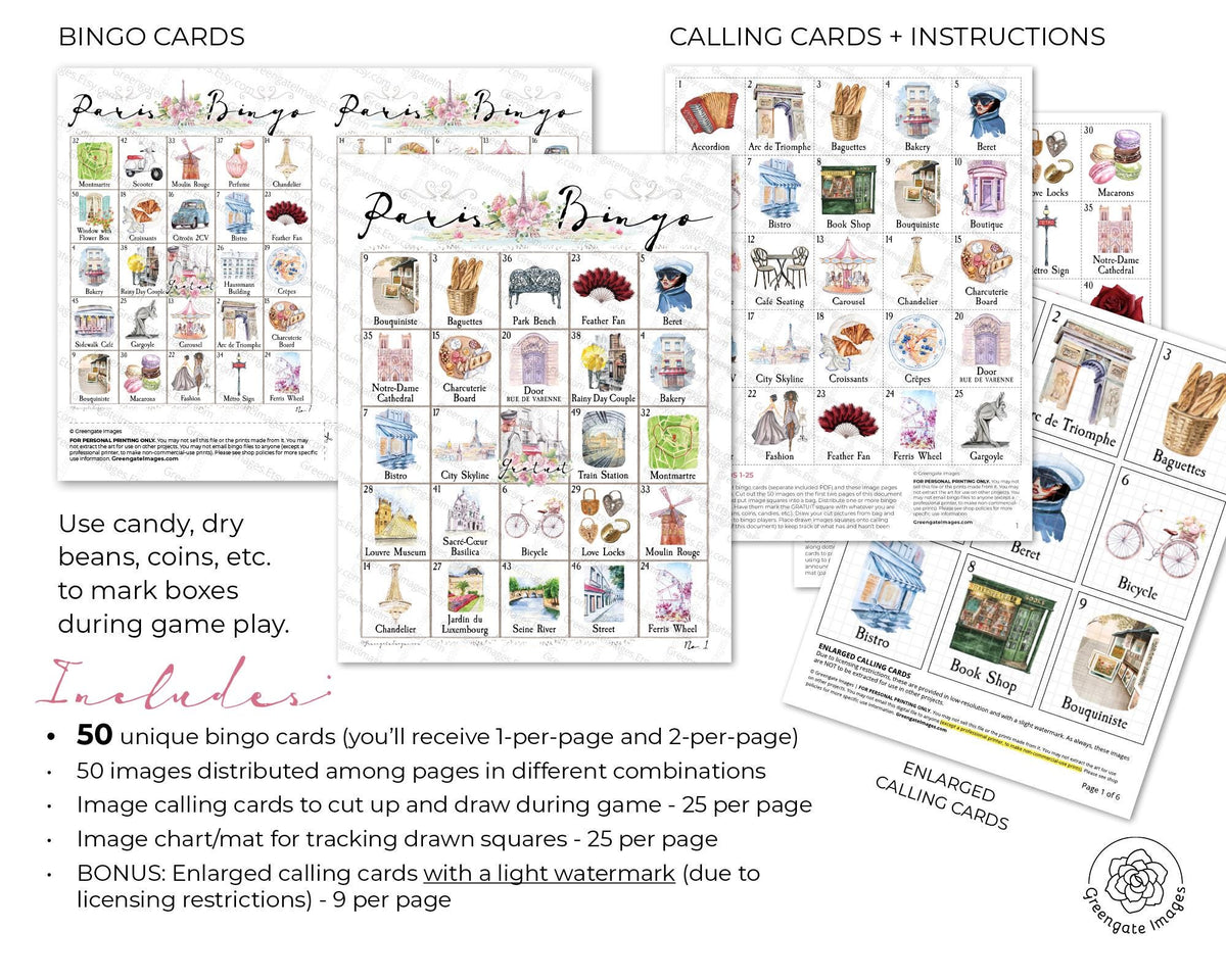 Paris Bingo - Watercolor – Greengate Images