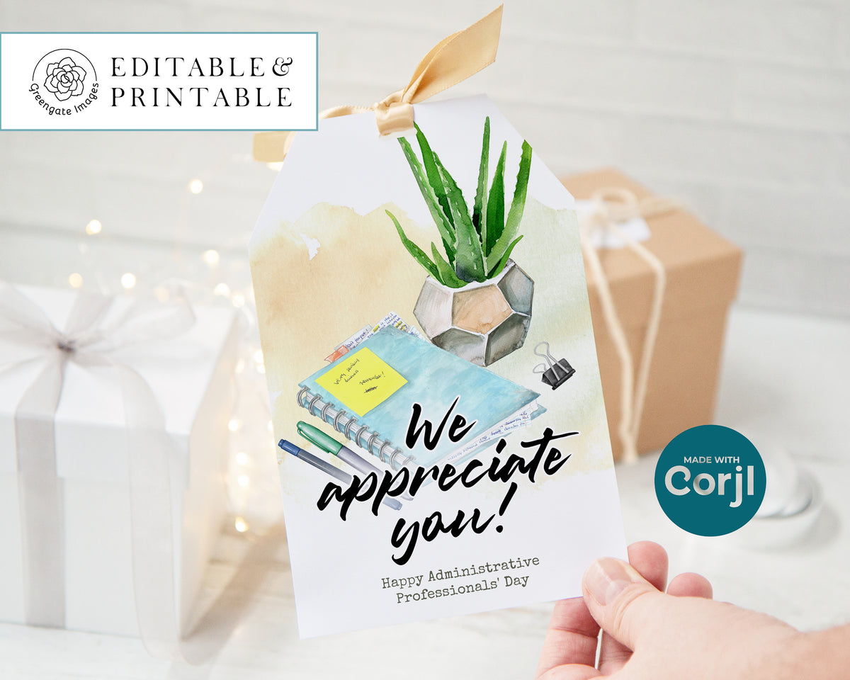 Jumbo Administrative Professionals' Day Gift Tag - Planner and Aloe Pl ...