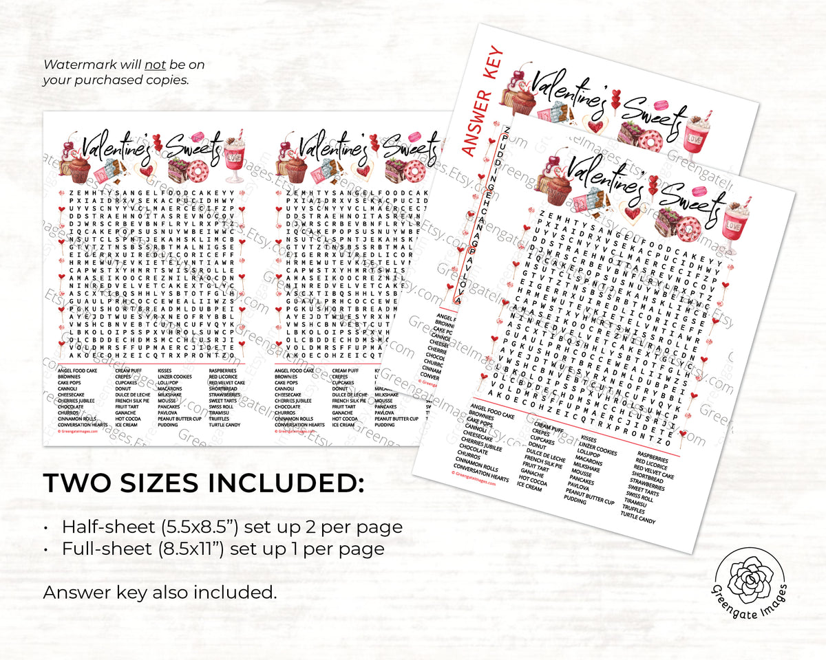 Valentine's Sweets Word Search – Greengate Images