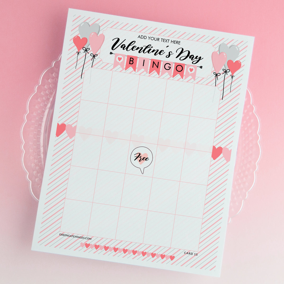 Valentine Bingo Template - Pink Stripe Design – Greengate Images