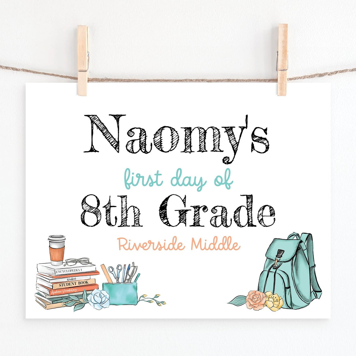 First Day of School Sign Template - Books and Backpack – Greengate Images