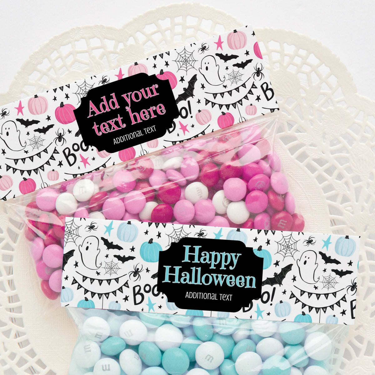 Pink and Blue Pumpkins and Ghosts Halloween Bag Toppers – Greengate Images