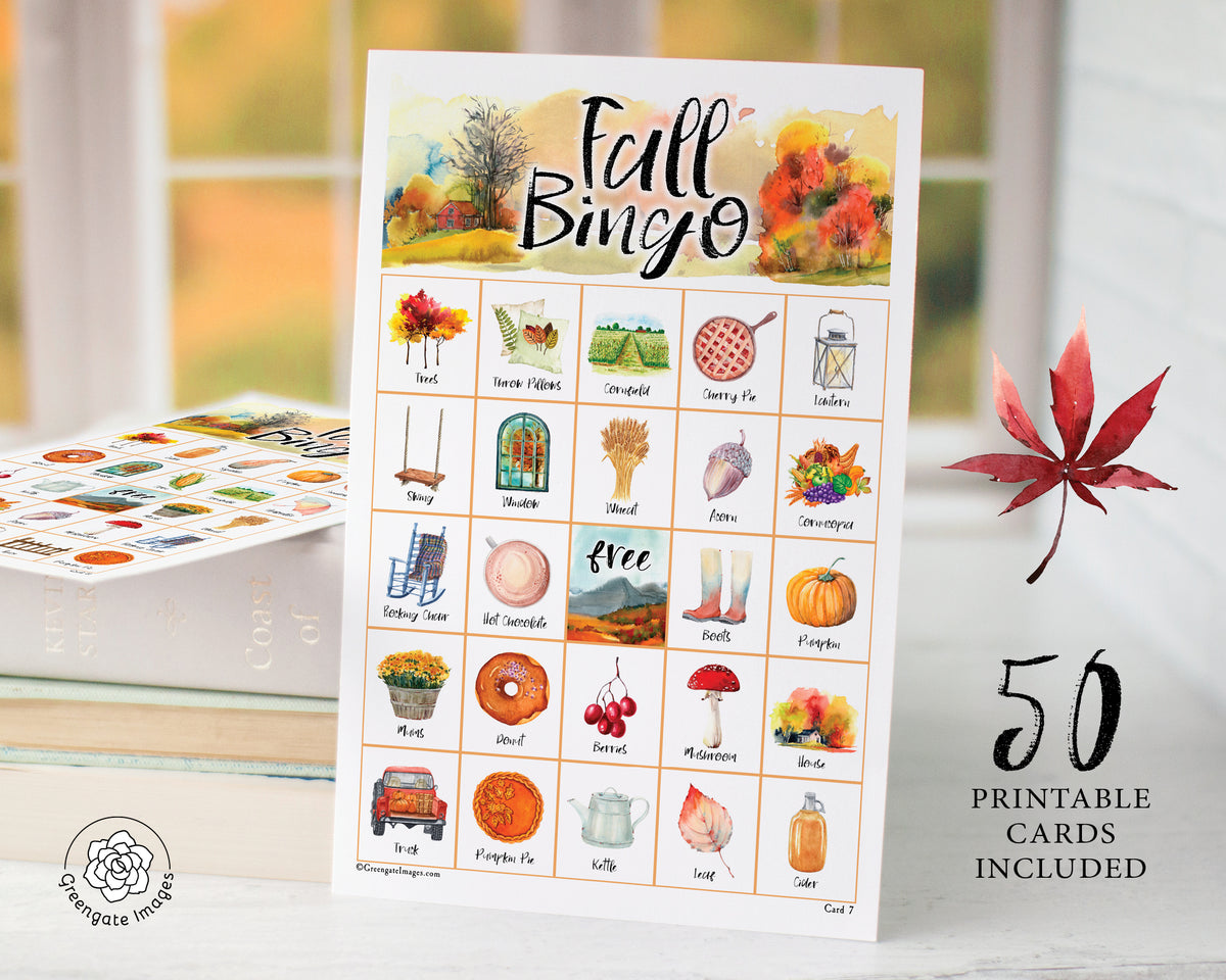 Fall Bingo Cards - Watercolor 2 – Greengate Images