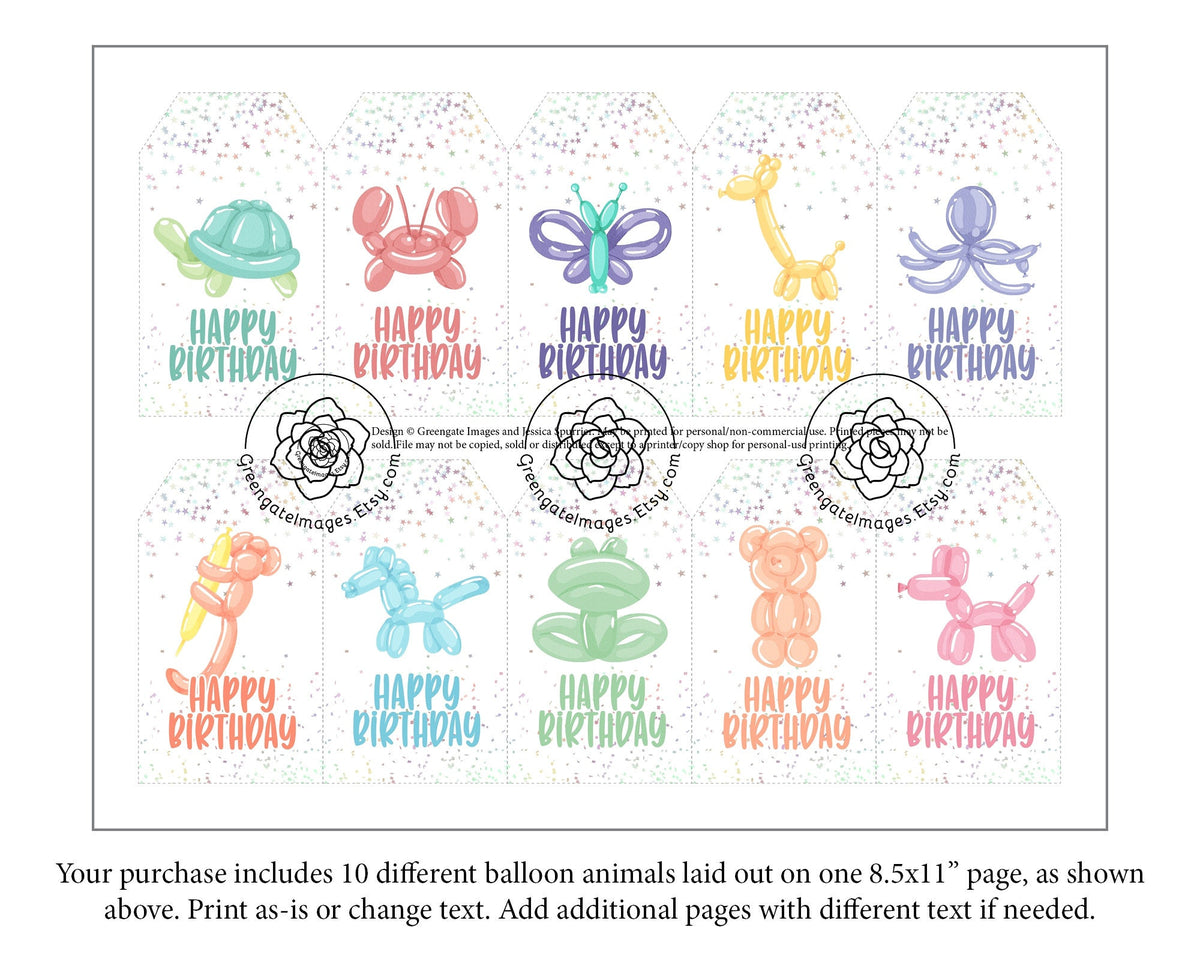 Balloon Animal Gift Tag Set – Greengate Images