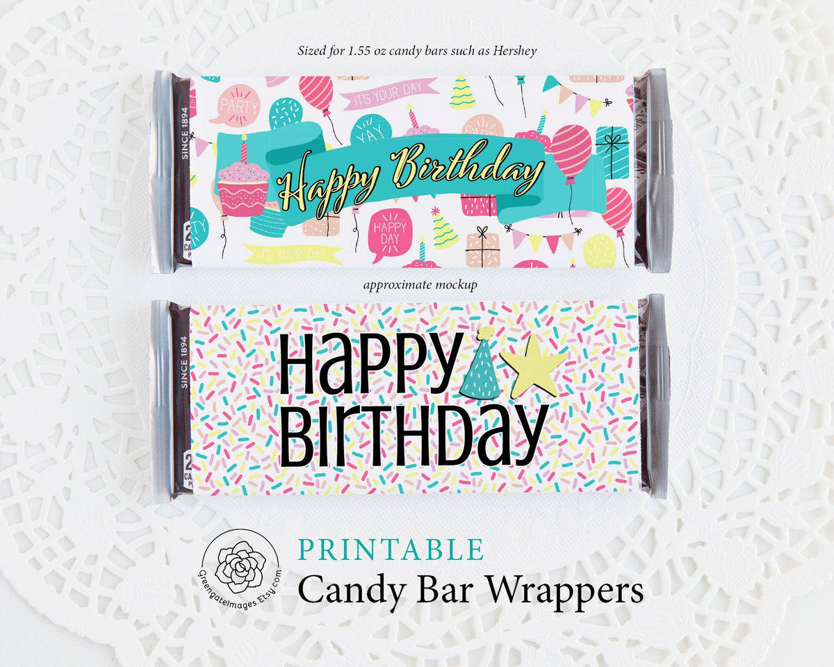 Happy Birthday Candy Bar Wrappers – Greengate Images