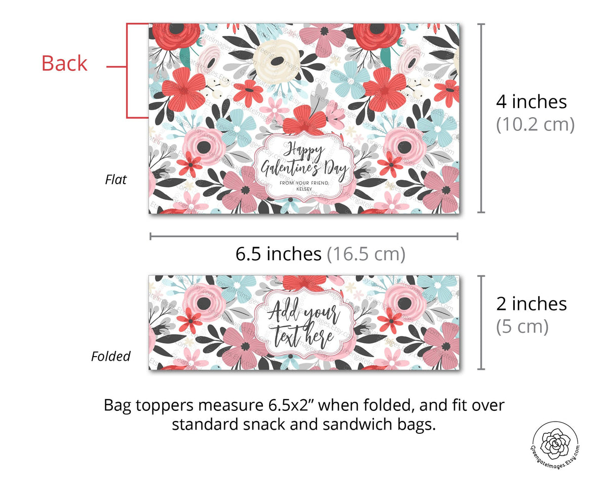 Valentine Floral Bag Toppers - 6.5" Pink, Red, Blue – Greengate Images