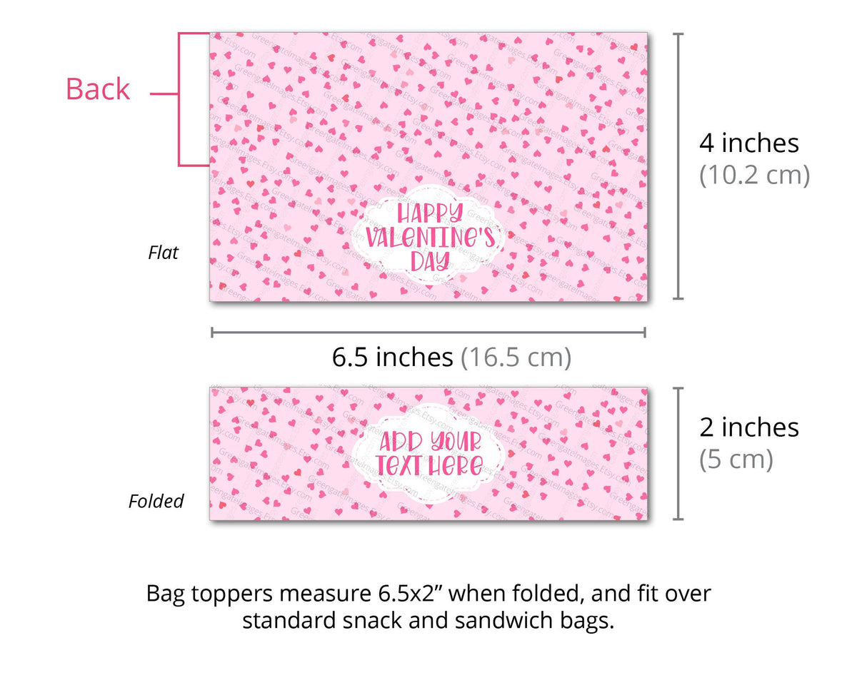 Valentine's Day Bag Topper - 6.5" Pink Hearts – Greengate Images