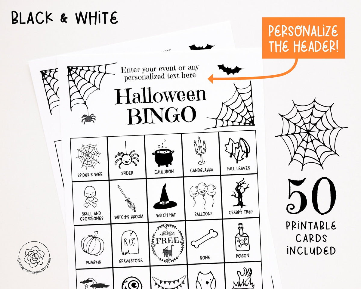 Black & White Halloween Bingo - Personalized Header – Greengate Images