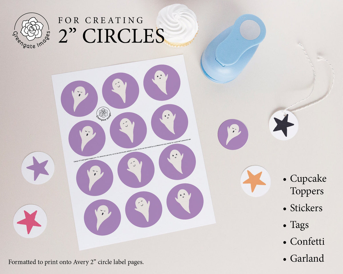 Ghosts and Stars 2" Circle Cupcake Toppers – Greengate Images