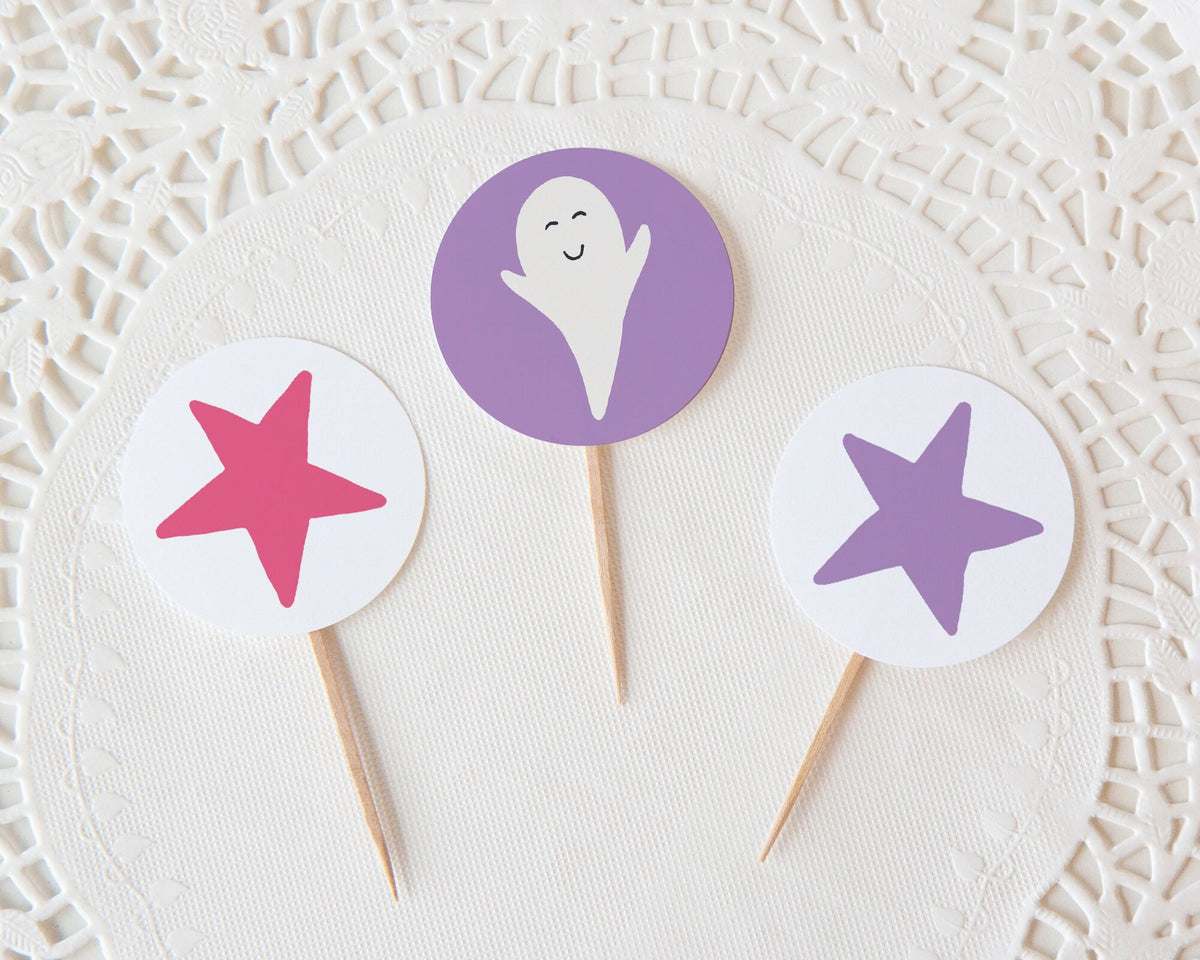 Ghosts and Stars 2" Circle Cupcake Toppers – Greengate Images