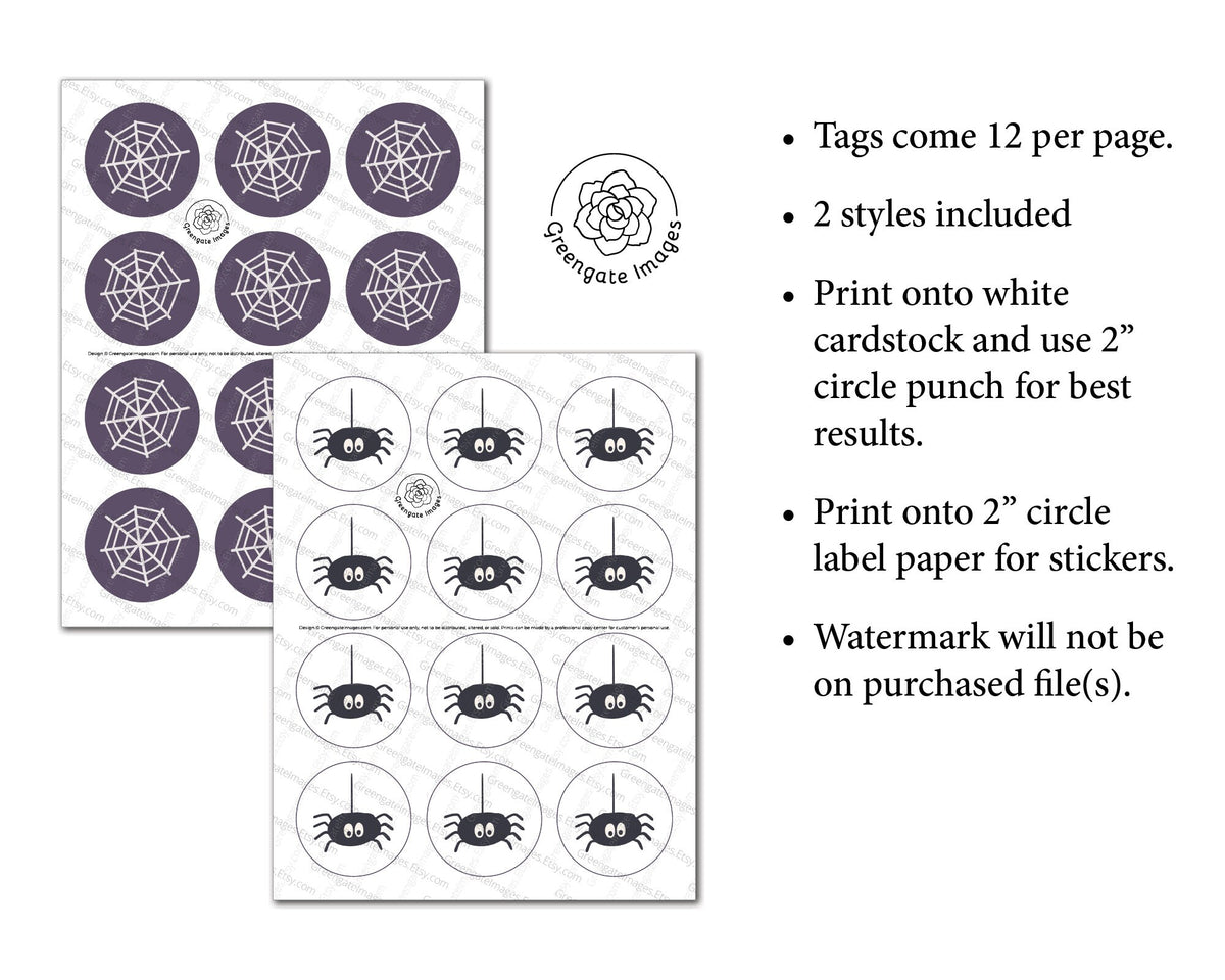 Spiders and Webs 2" Circle Halloween Cupcake Toppers – Greengate Images