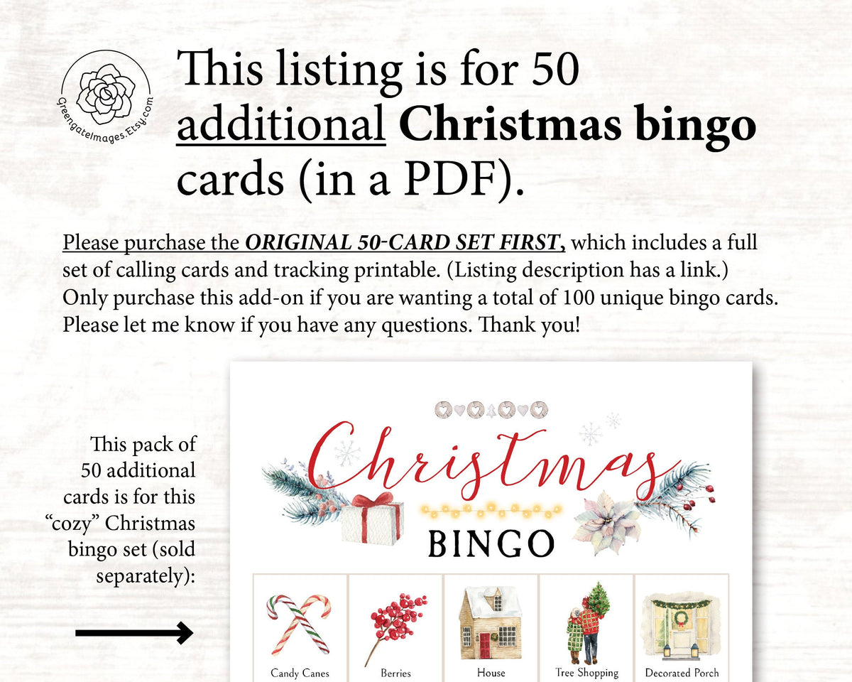 ADD-ON: 50 additional Cozy Christmas bingo cards – Greengate Images