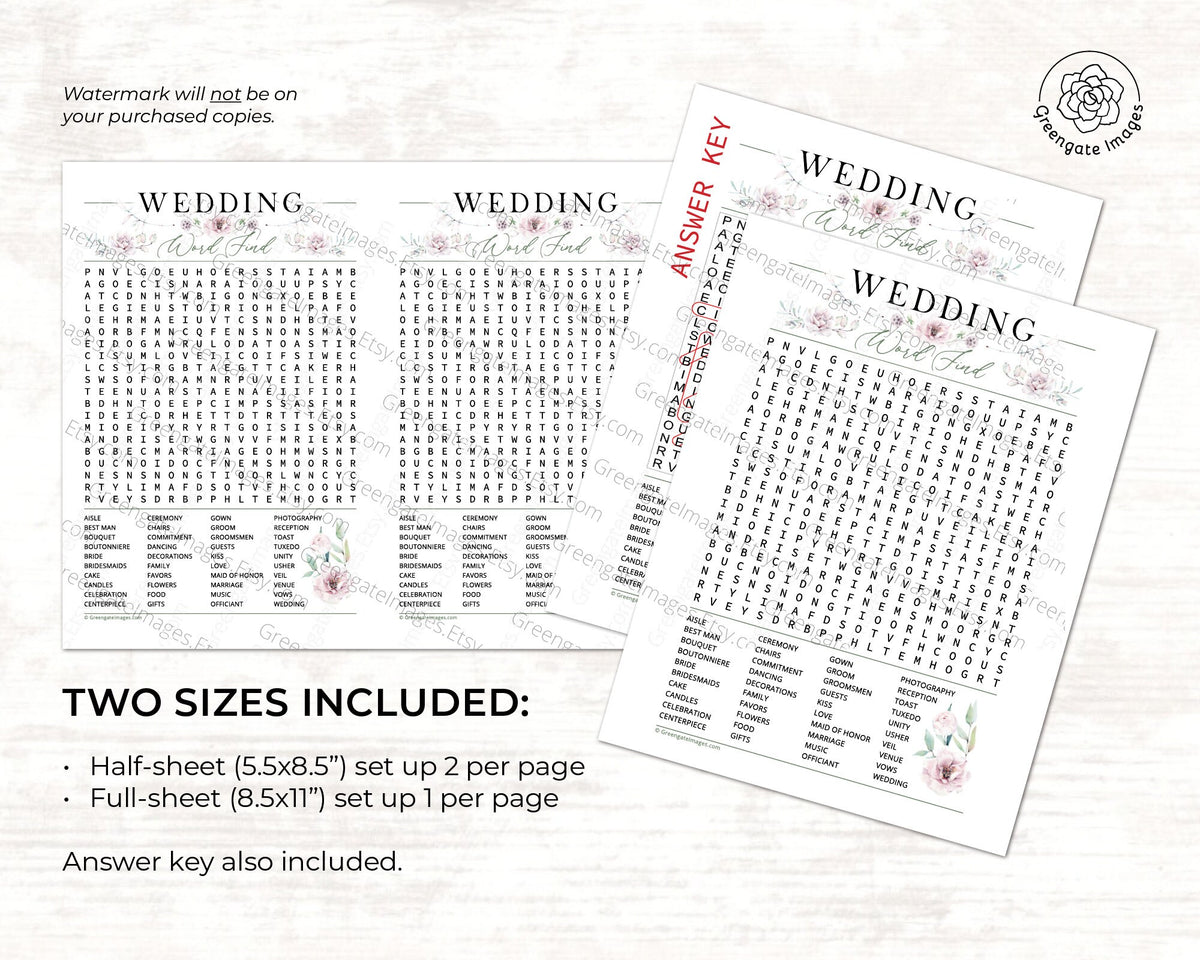 Wedding Word Find General Greenery And Roses Greengate Images 