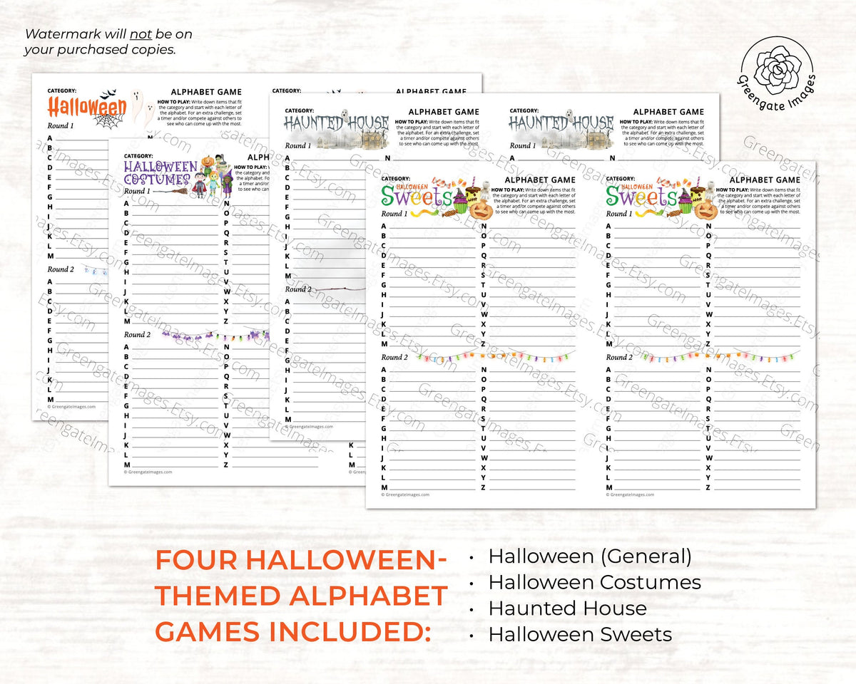 Halloween Alphabet Game 4-Pack – Greengate Images