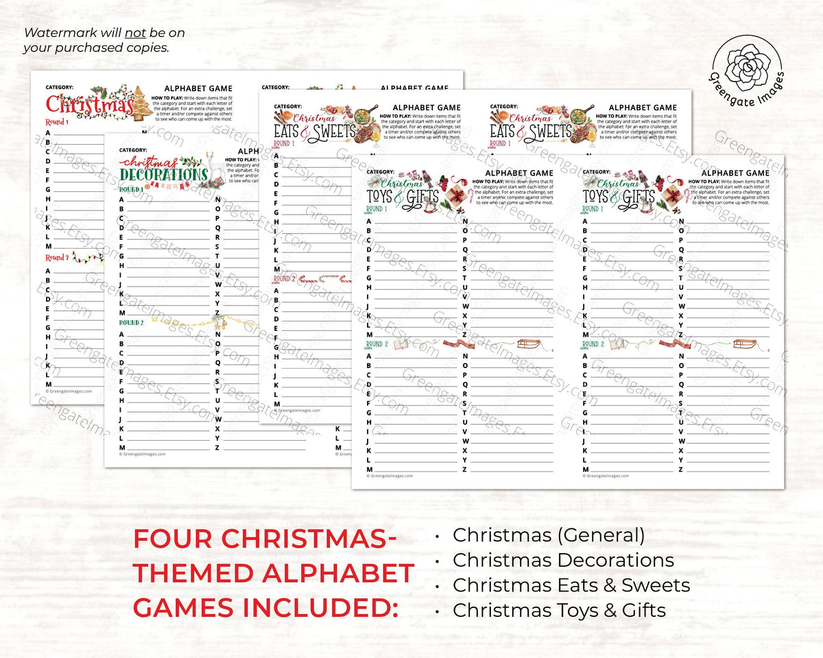 Christmas Alphabet Game 4-pack – Greengate Images