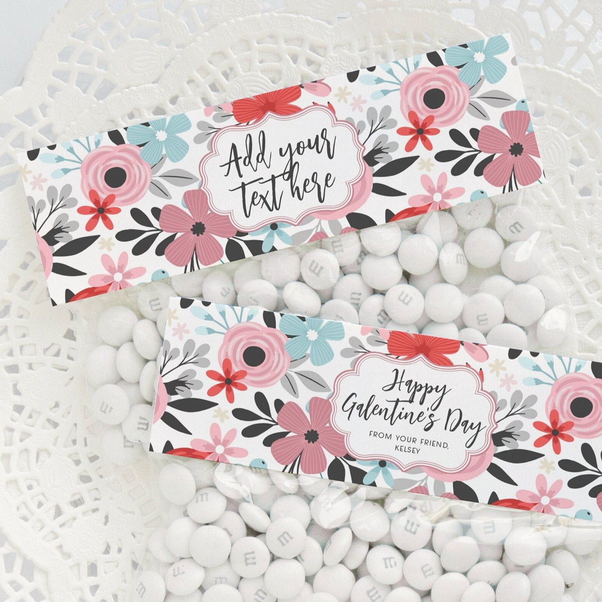 Valentine Floral Bag Toppers - 6.5" Pink, Red, Blue – Greengate Images
