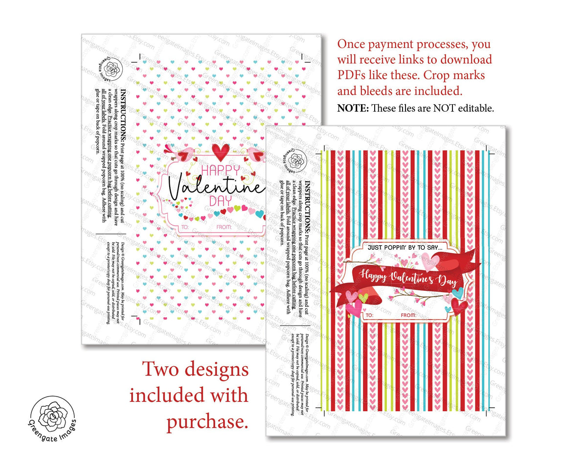 Valentine's Day Popcorn Wrapper Duo - Colorful Hearts and Stripes ...
