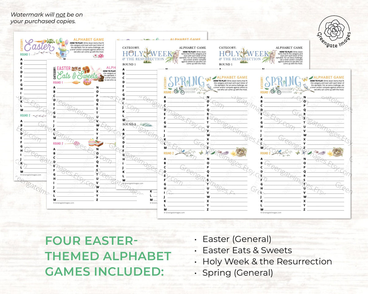 Easter/Spring Alphabet Game 4-Pack – Greengate Images