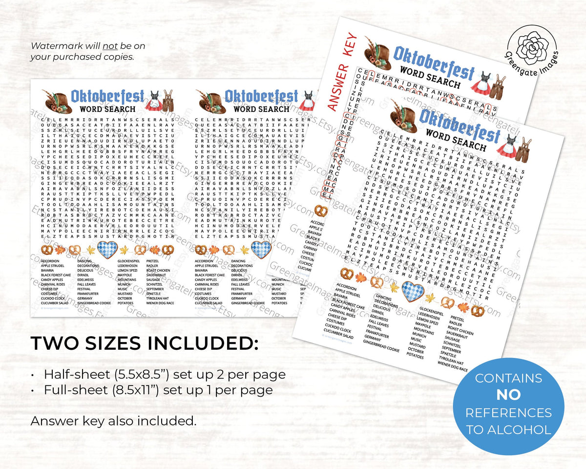 Oktoberfest (Non-Alcoholic) Word Search – Greengate Images
