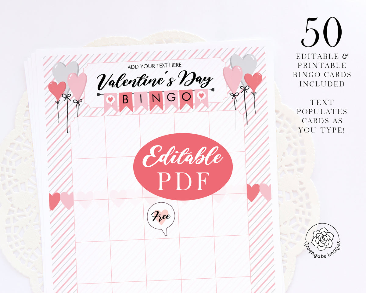 Valentine Bingo Template - Pink Stripe Design – Greengate Images