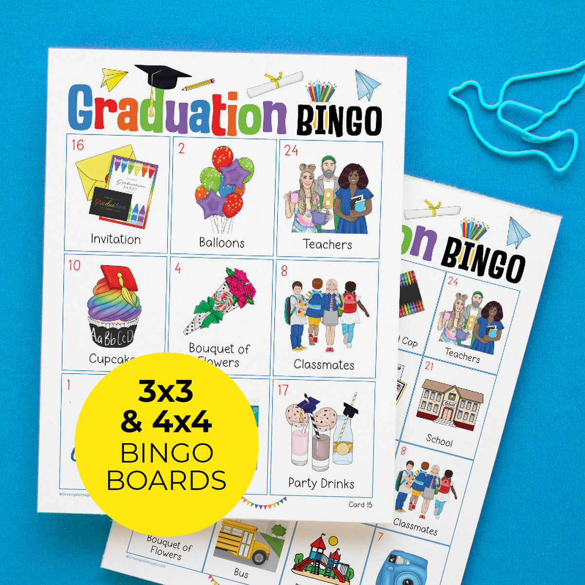 PreK/K Graduation Bingo - 3x3 and 4x4 Grids – Greengate Images