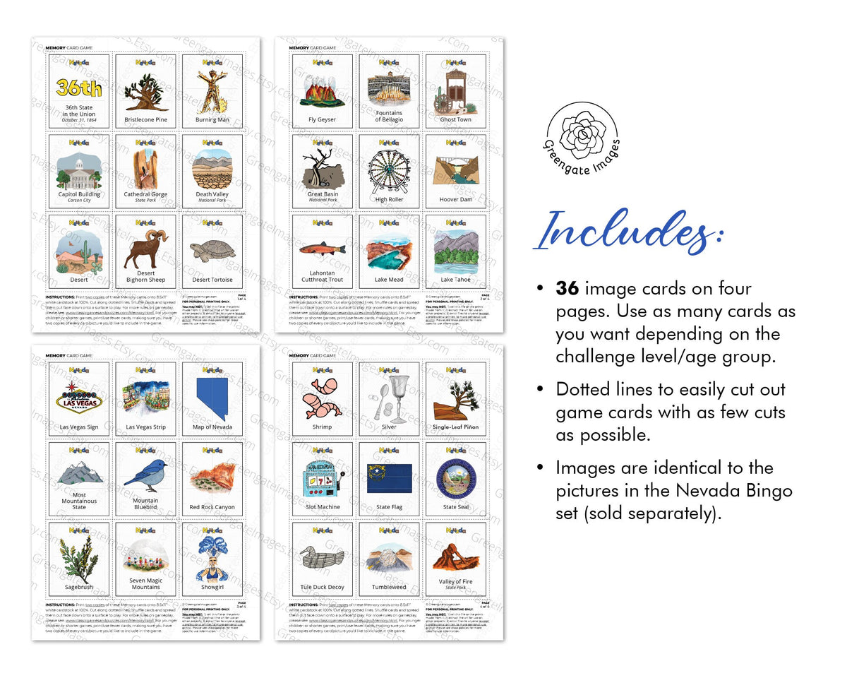 Nevada Memory Game – Greengate Images