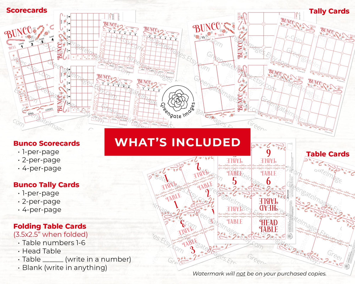 Candy Cane Bunco Scorecard Set – Greengate Images