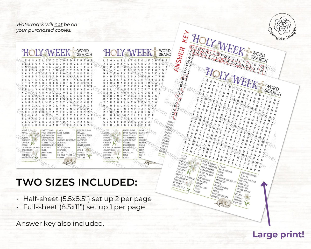 Holy Week Easter Word Search – Greengate Images
