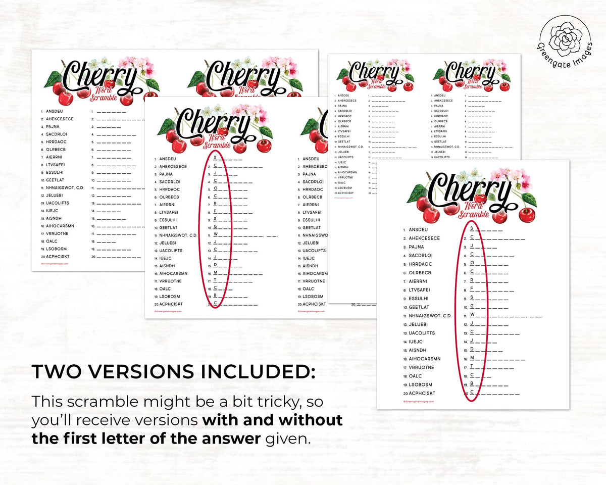 Cherry Word Scramble Game – Greengate Images