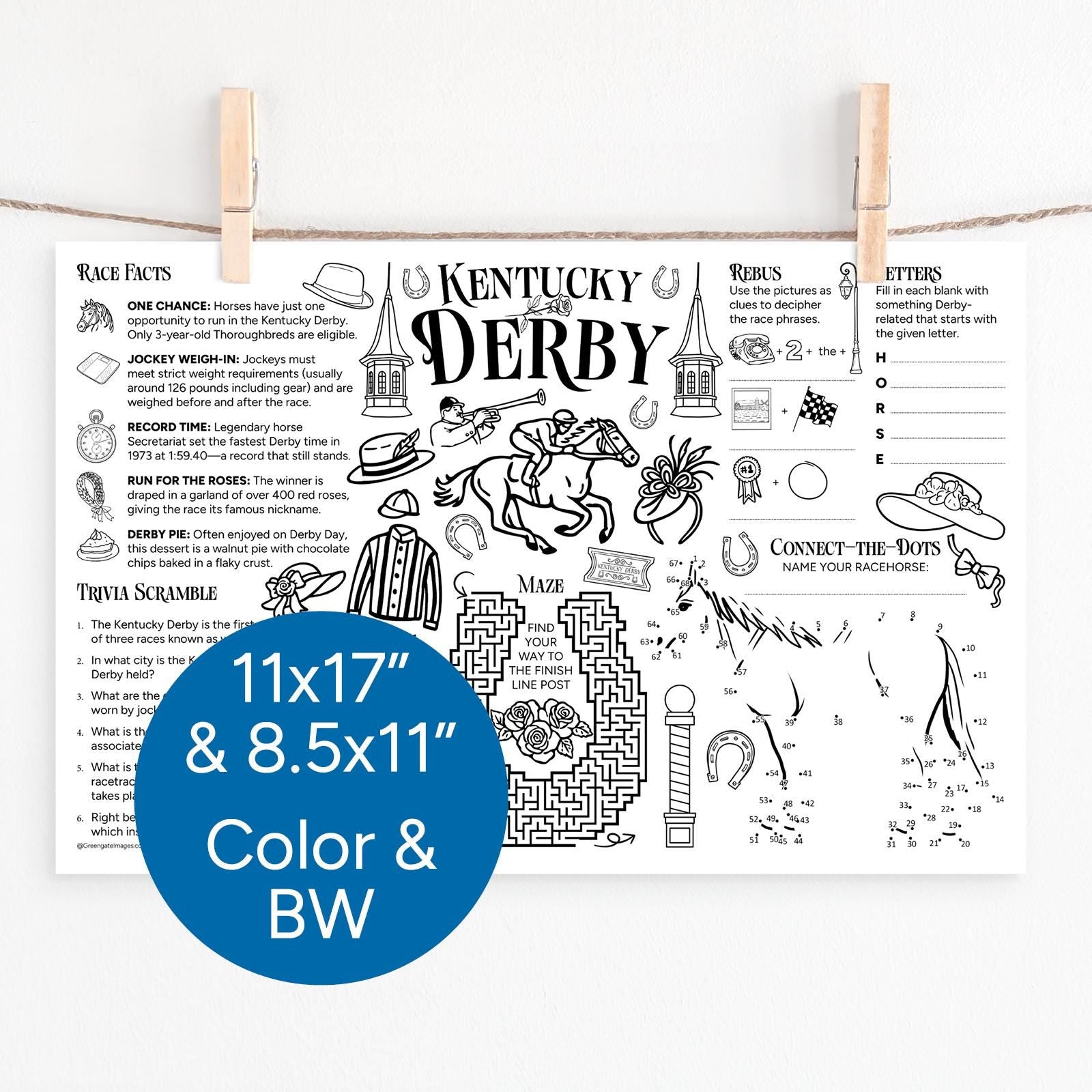 Kentucky Derby 11x17" and 8.5x11" Activity Page – Greengate Images
