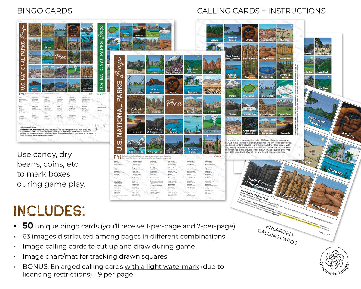 National Parks Bingo – Greengate Images