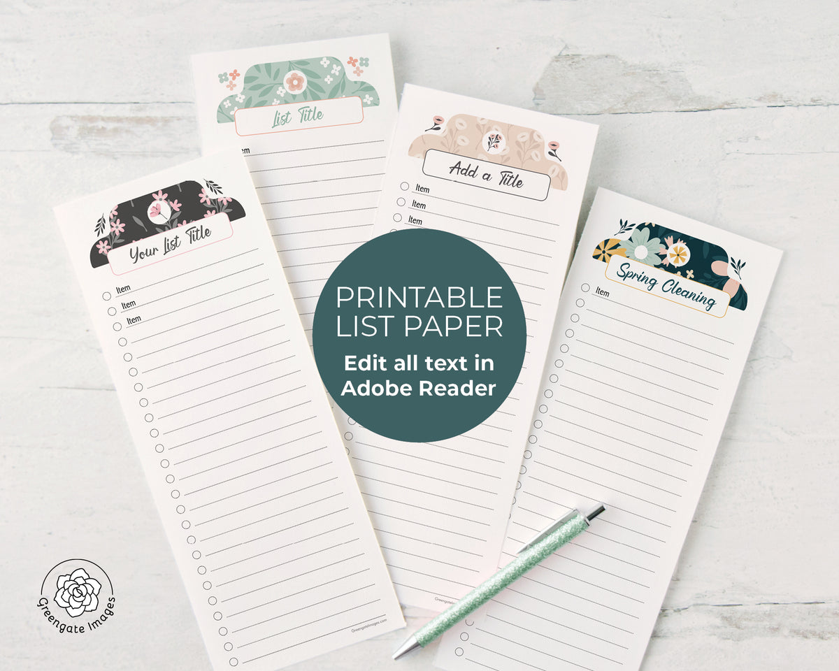 Printable List Paper - Cute Florals – Greengate Images