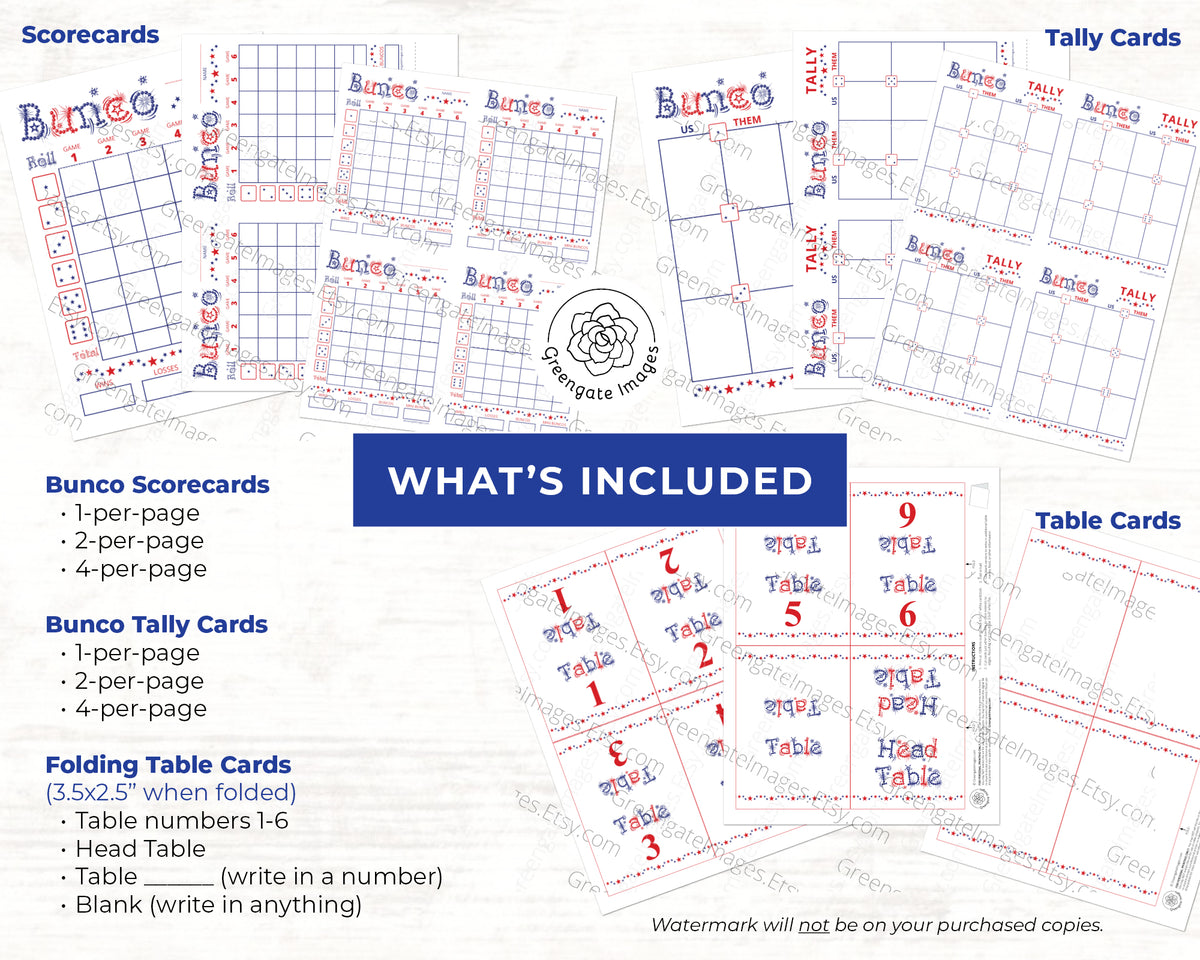 Bunco Scorecard Set - Patriotic – Greengate Images