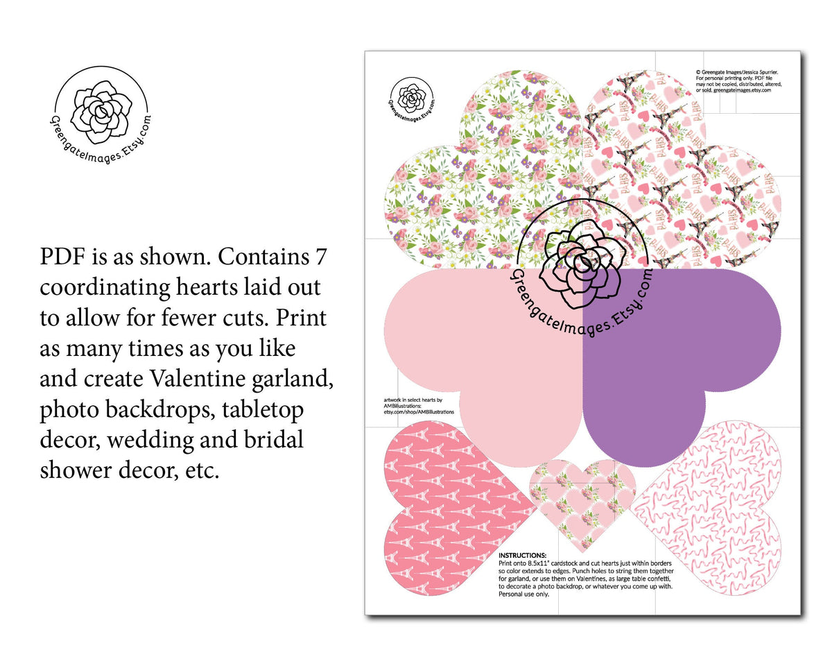 Heart Garland - Paris, Pink & Purple – Greengate Images