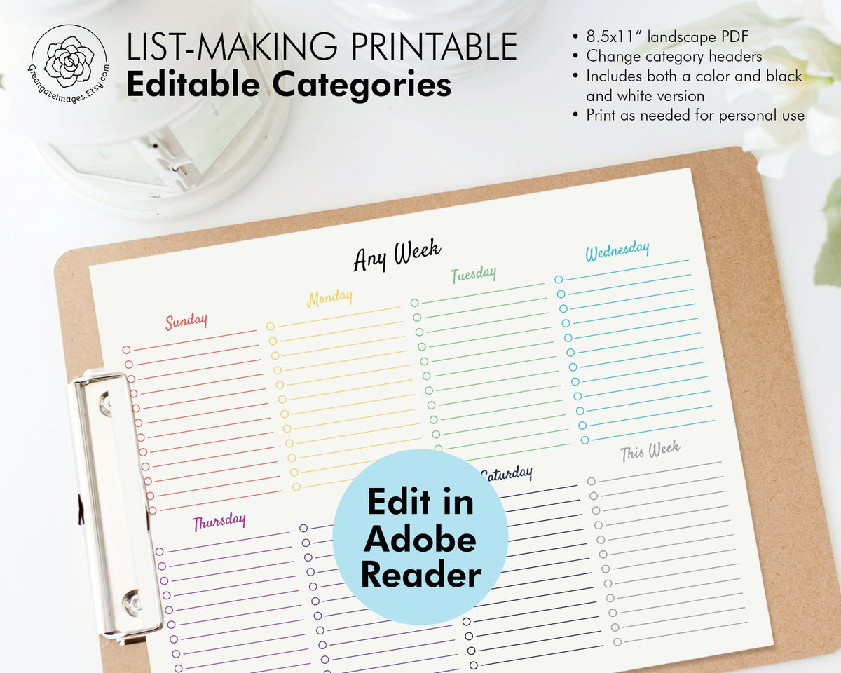 Weekly List Page/Planner – Greengate Images