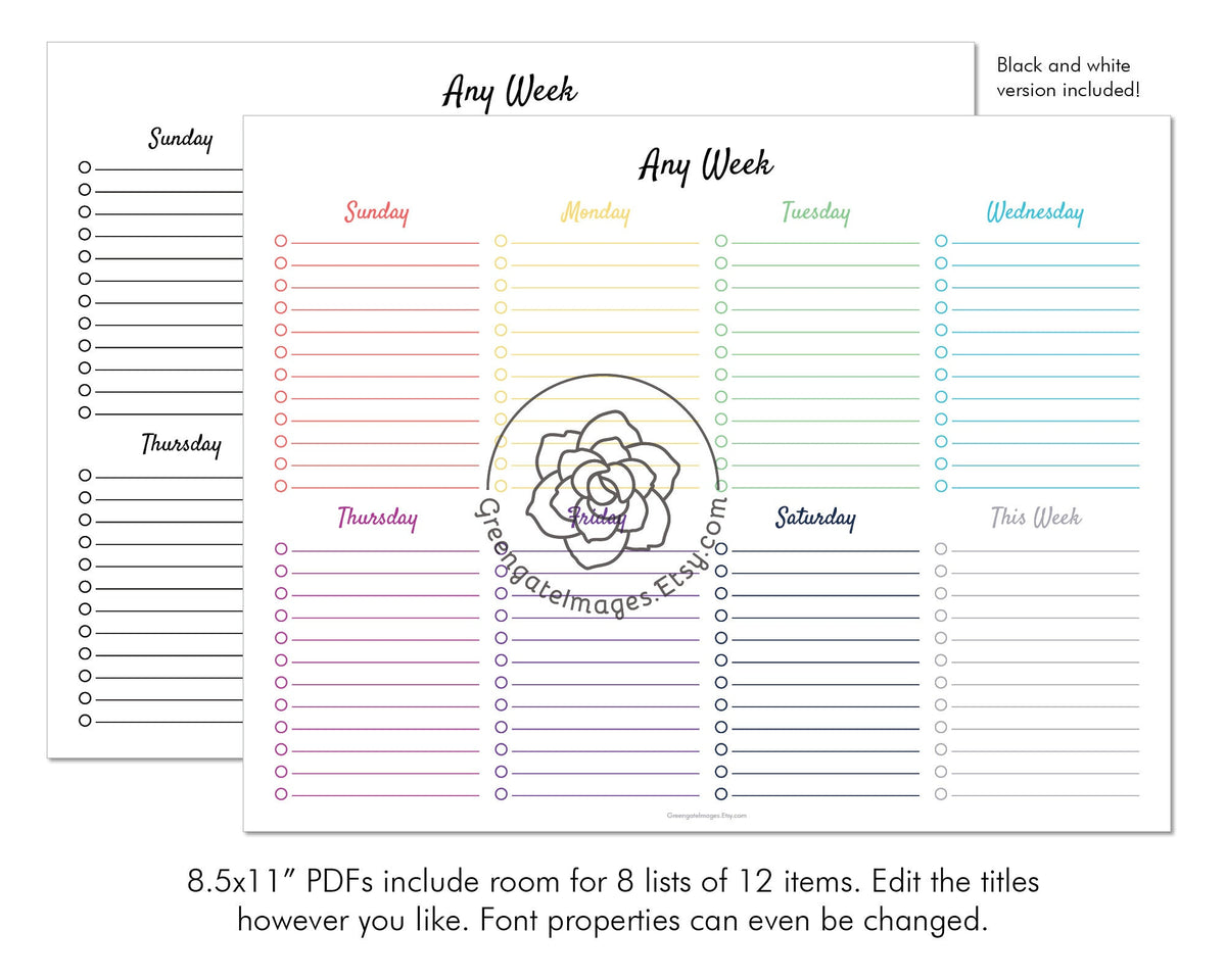 Weekly List Page/Planner – Greengate Images