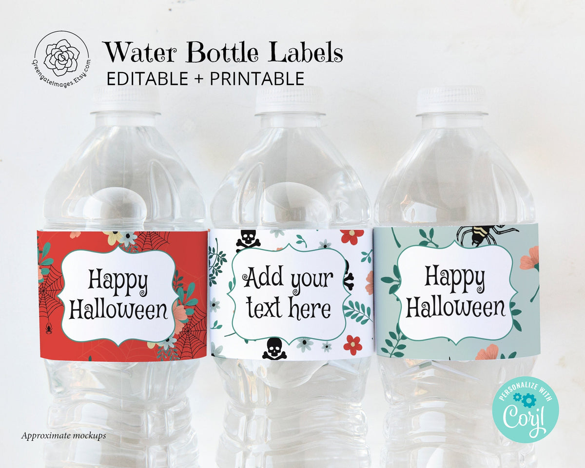 Floral Skulls Halloween Water Bottle Label Trio – Greengate Images