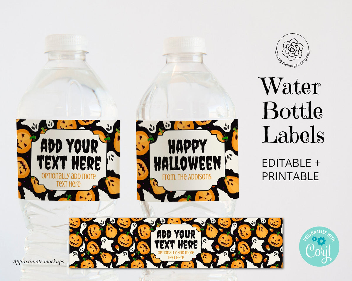 Ghosts and Jack-o-Lanterns Halloween Water Bottle Label – Greengate Images