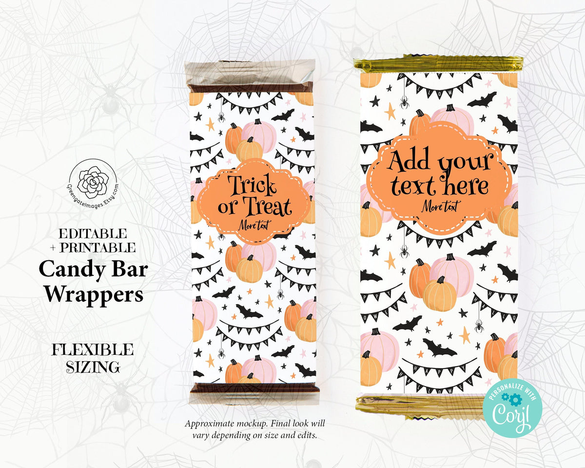 Peach and Pink Pumpkins Halloween Candy Bar Wrappers – Greengate Images