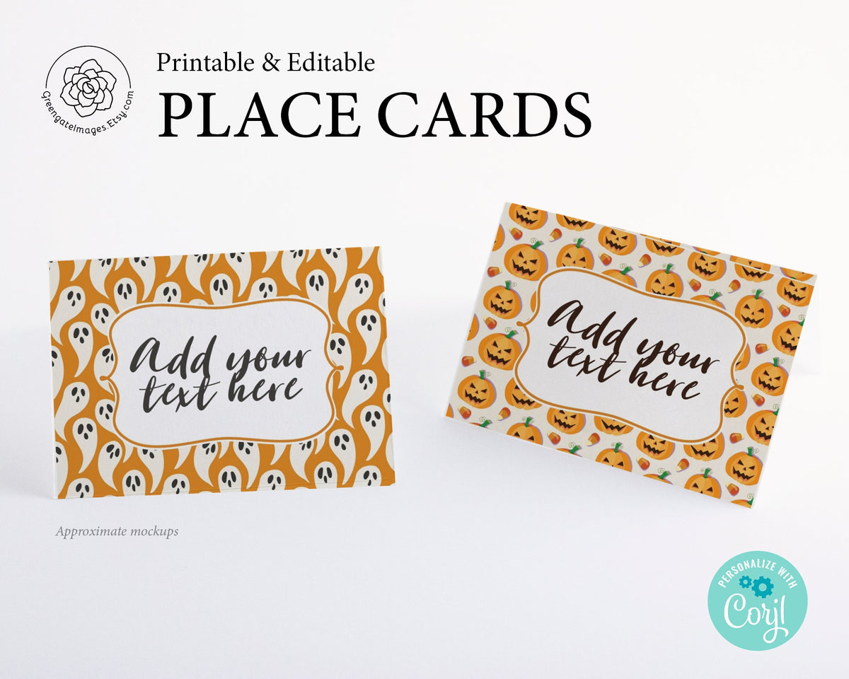 Orange Ghosts and Jack-o-Lanterns Halloween Place Cards Duo – Greengate ...