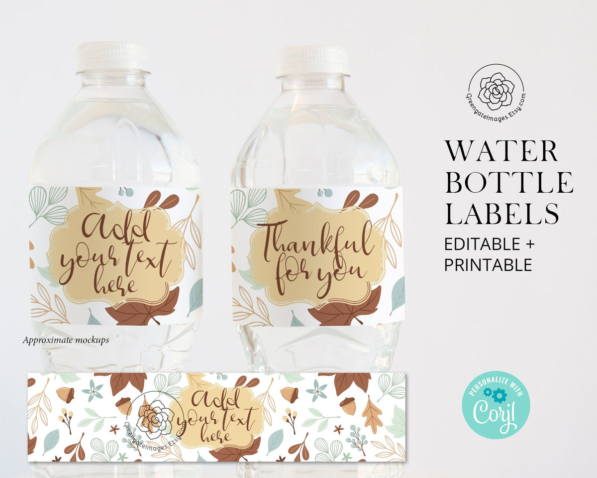 Fall/Thanksgiving Leaves Water Bottle Label – Greengate Images
