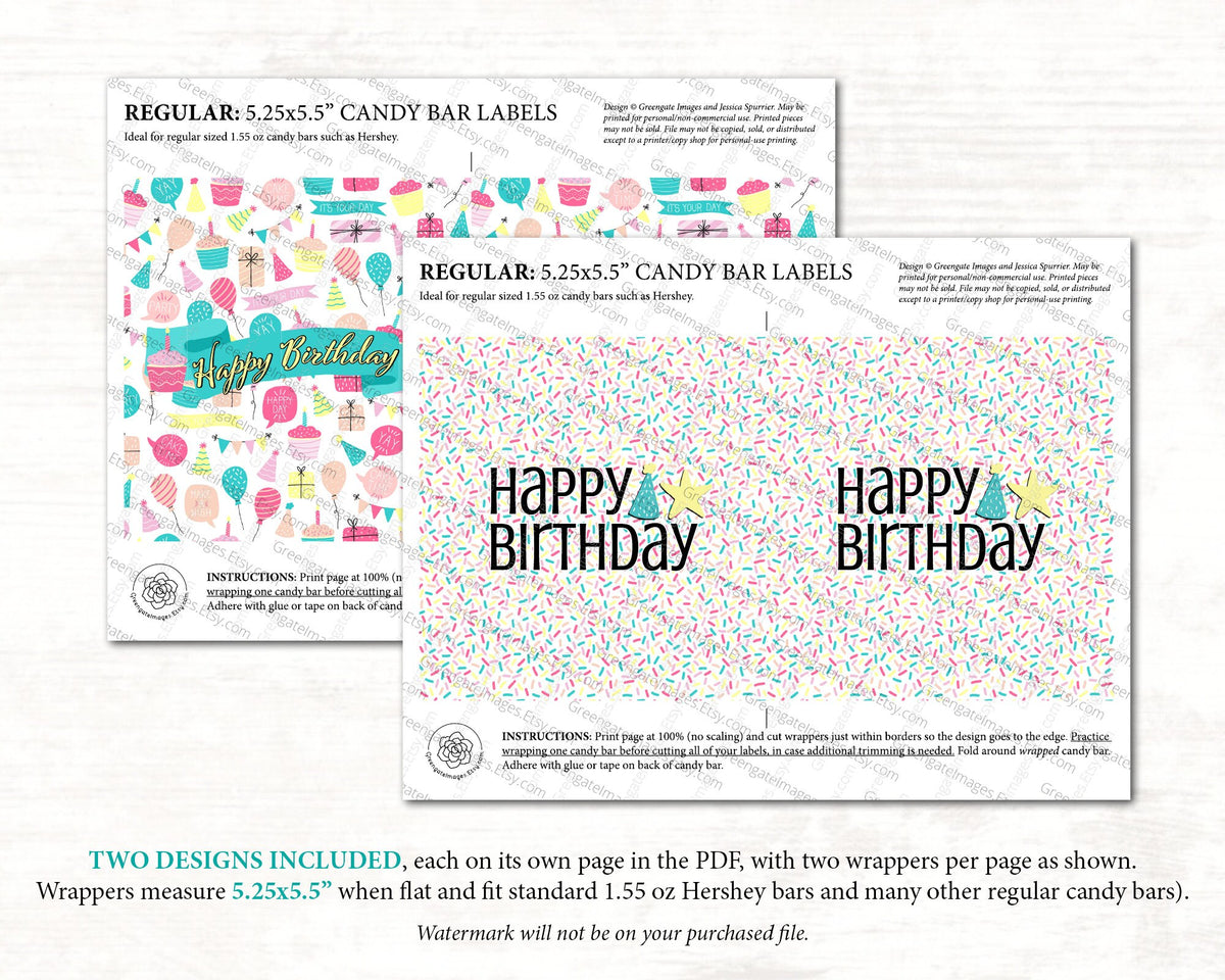 Happy Birthday Candy Bar Wrappers – Greengate Images