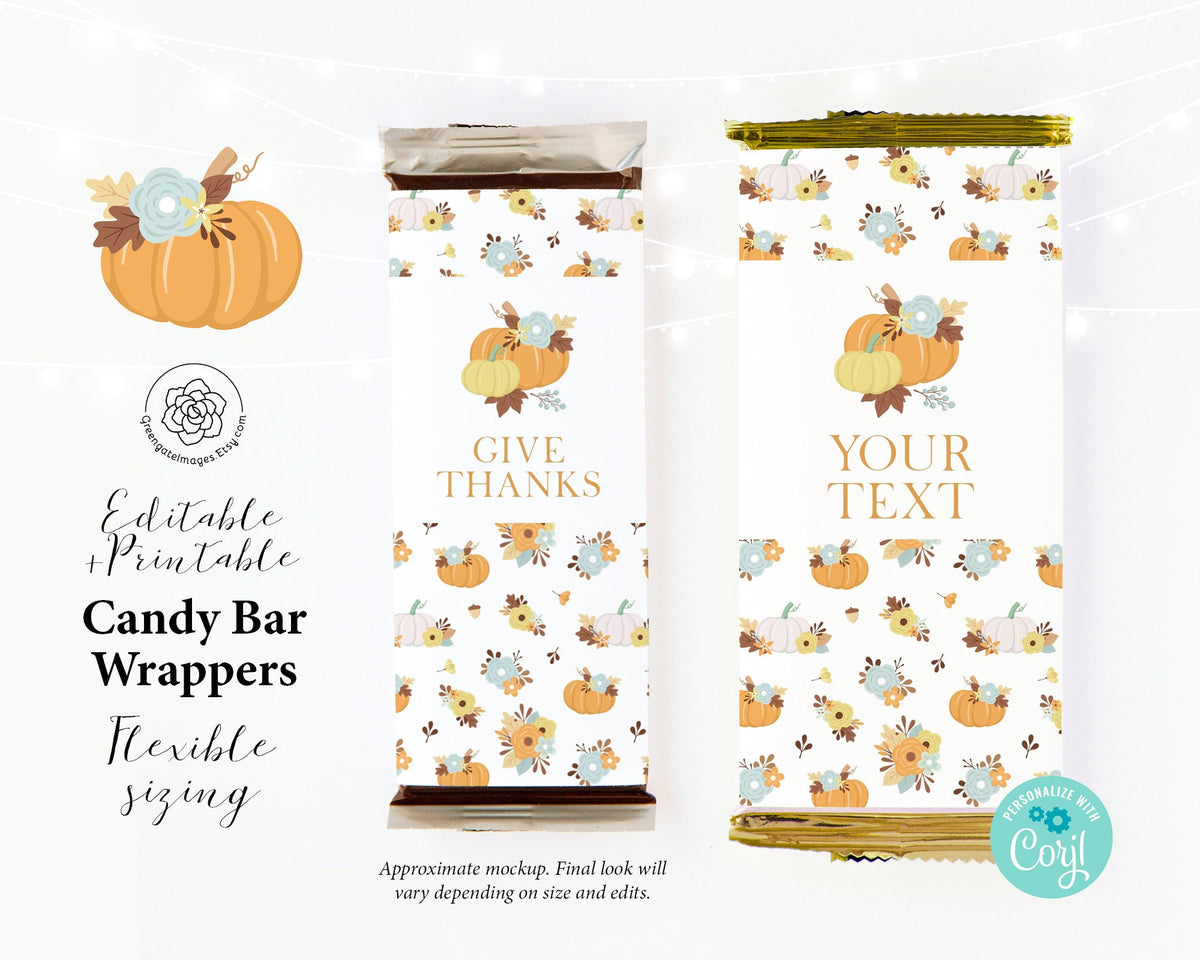 Pumpkin Floral Candy Bar Wrappers – Greengate Images