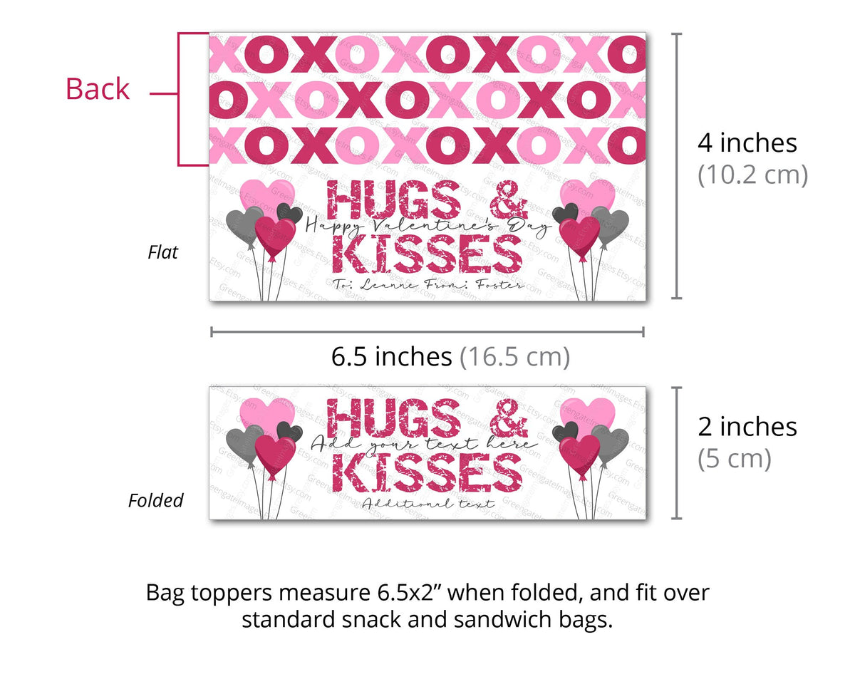 Hugs & Kisses Bag Topper - 6.5" Pink/Gray Balloons – Greengate Images