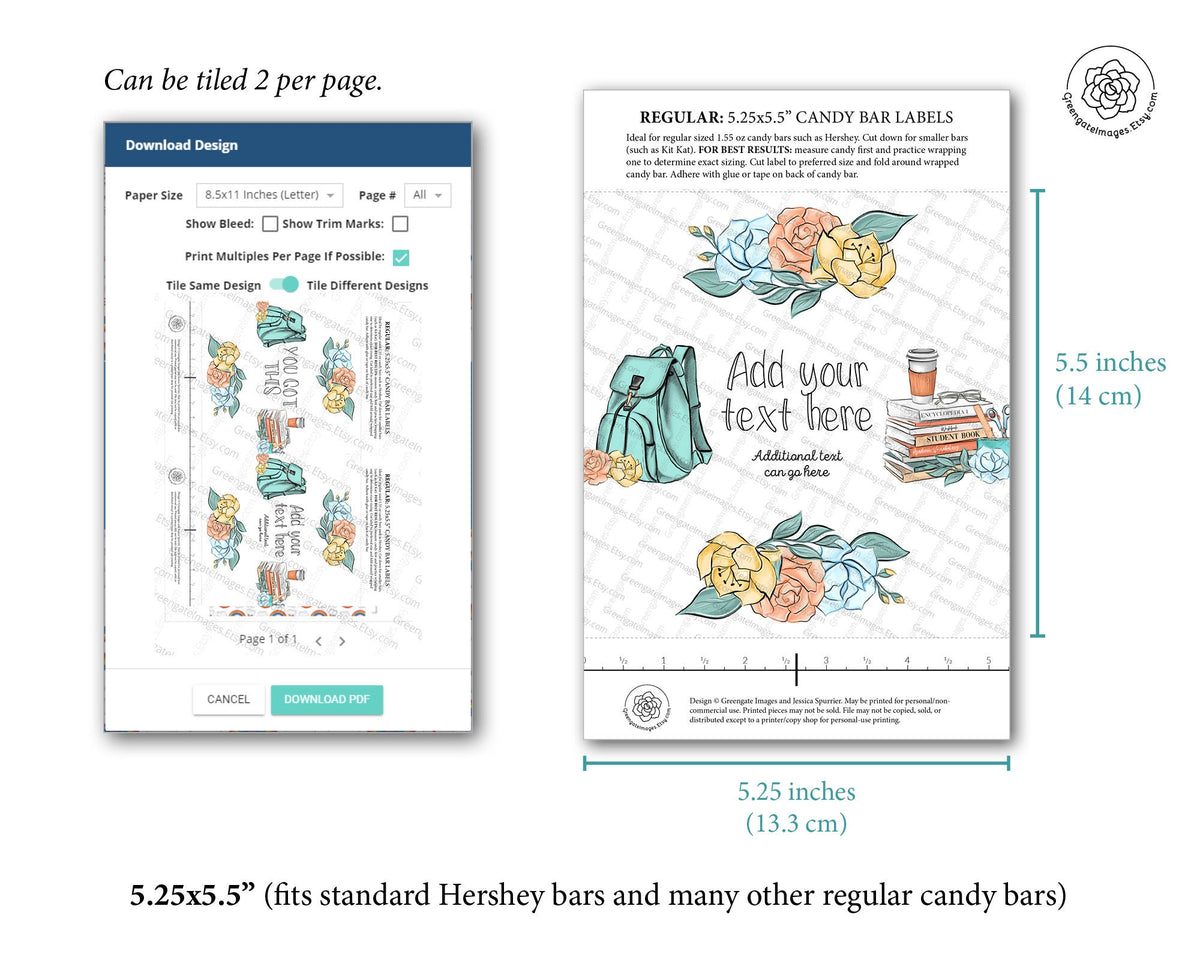 Floral Backpack &Books Candy Bar Wrappers – Greengate Images