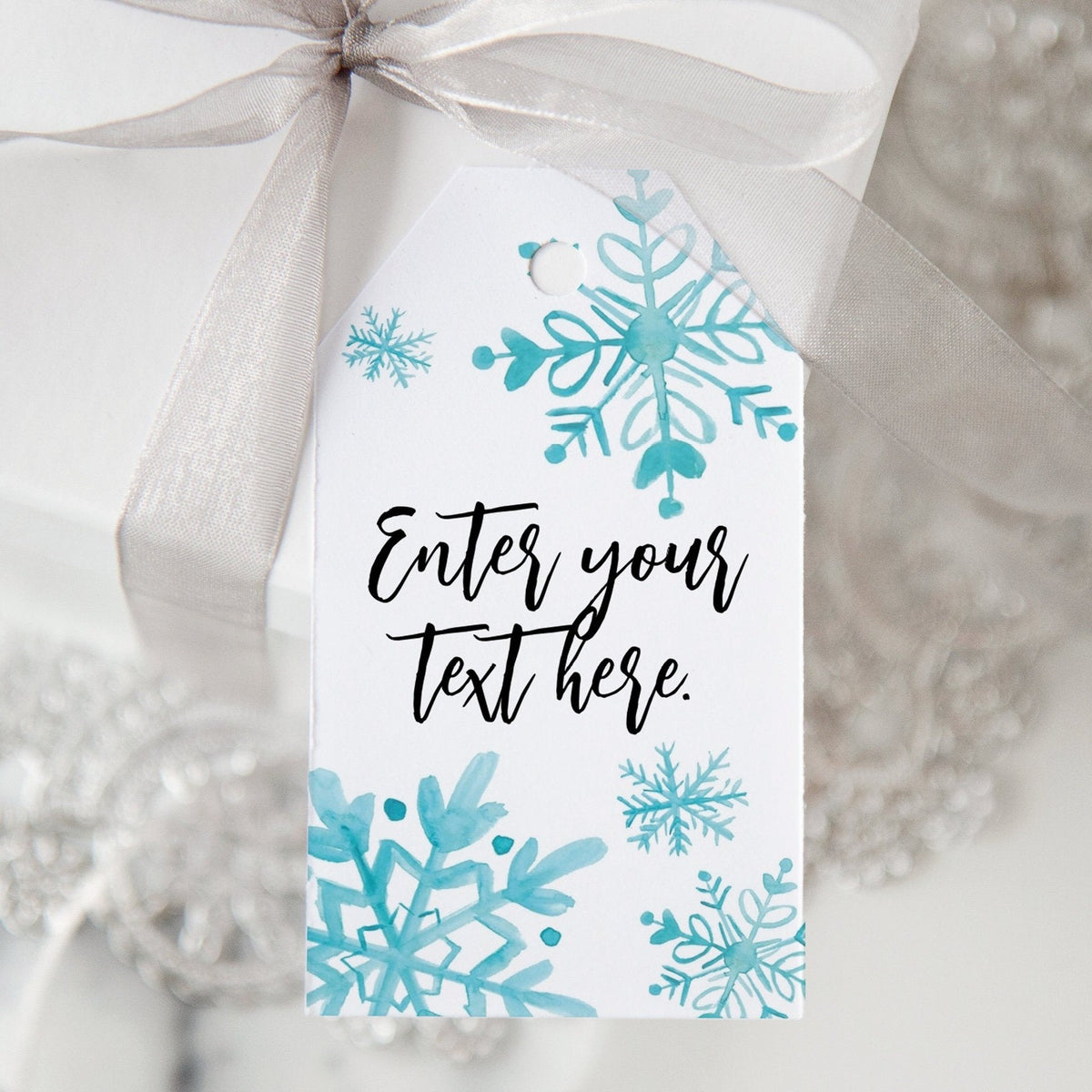 Snowflake Gift Tags - Watercolor Aqua – Greengate Images