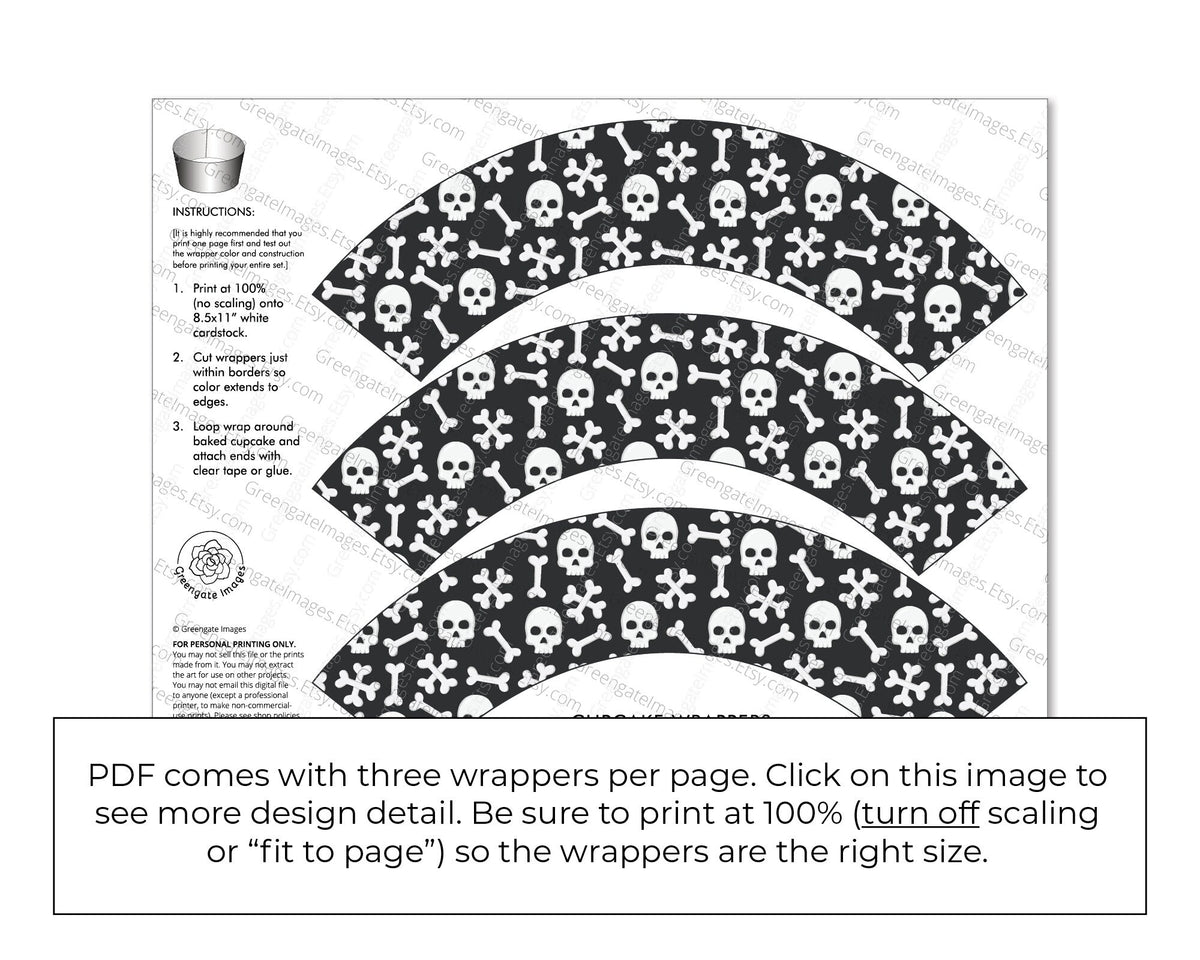 Skulls & Bones Halloween Cupcake Wrappers – Greengate Images